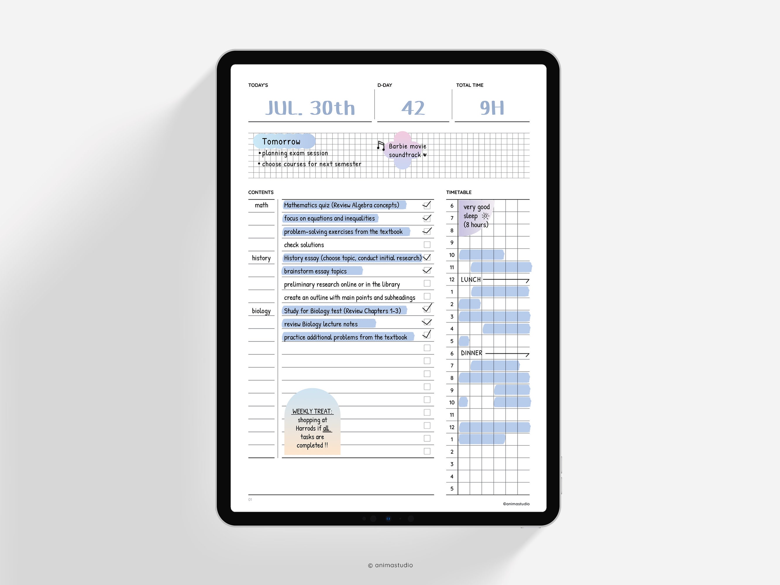 10 Minutes Hyperlinked Planner Digital Time Blocking Student Planner ...