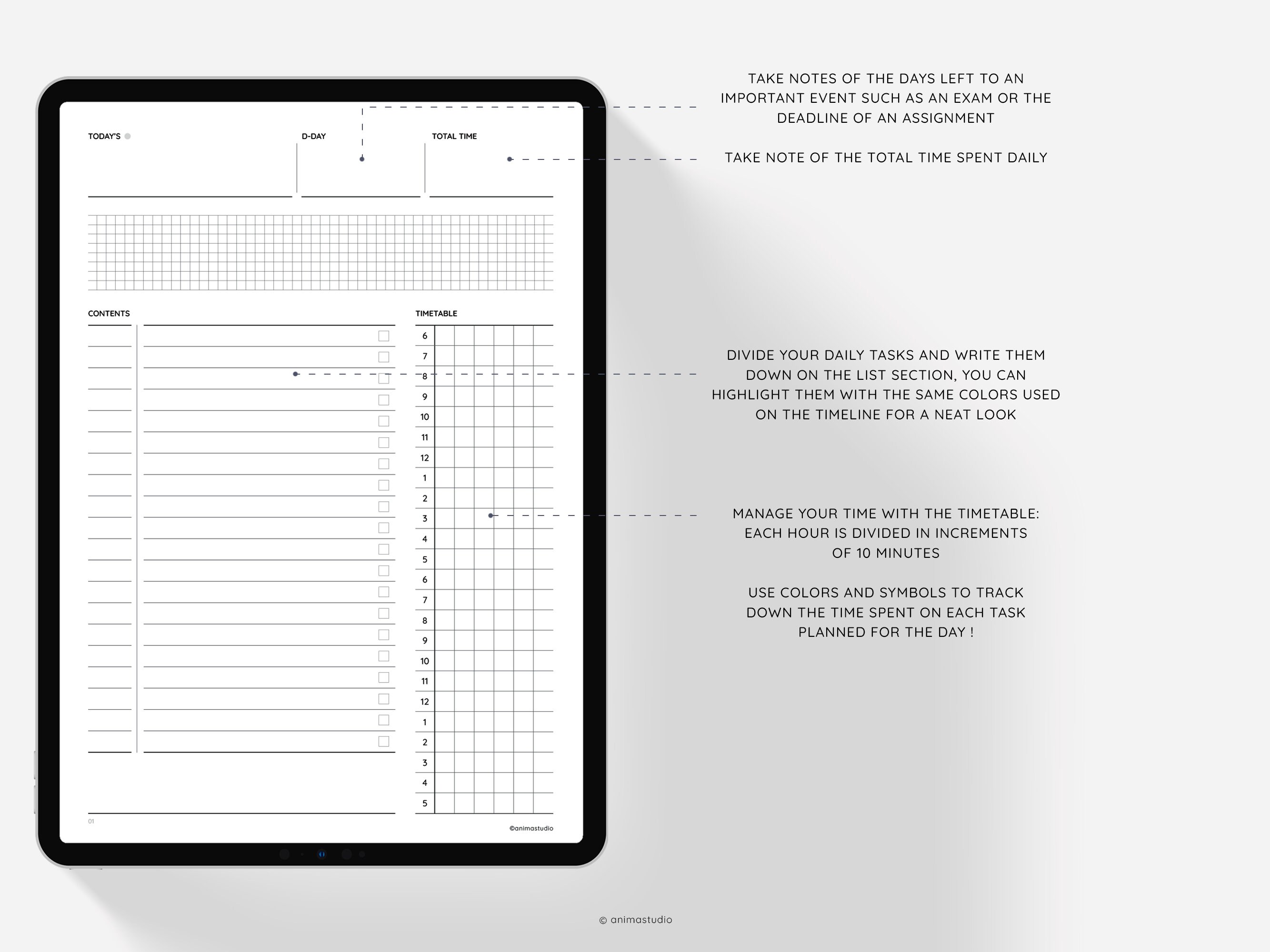 10 Minutes Hyperlinked Planner Digital Time Blocking Student Planner ...