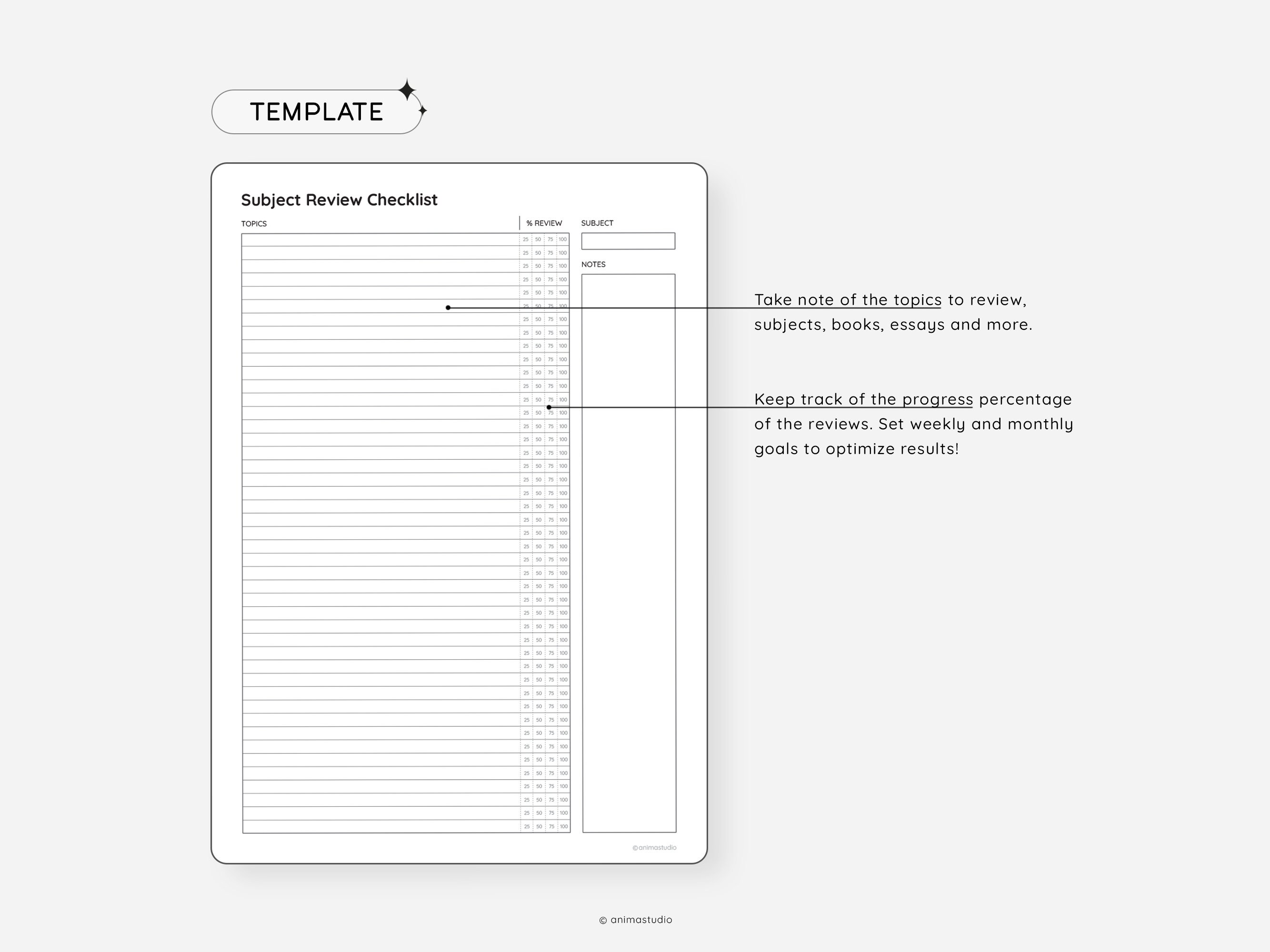 Subject Review Checklist Digital Printable Review Scheduler Planner for ...
