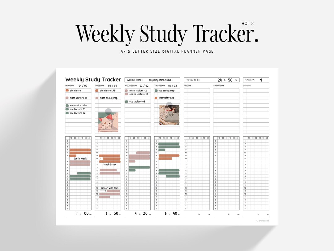 Weekly Study Tracker Planner Undated Weekly Planner Template Digital ...