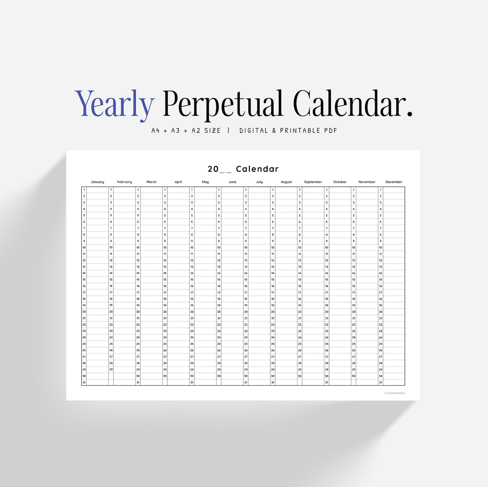 Yearly Perpetual Calendar Undated Annual Wall Planner Year at a Glance ...