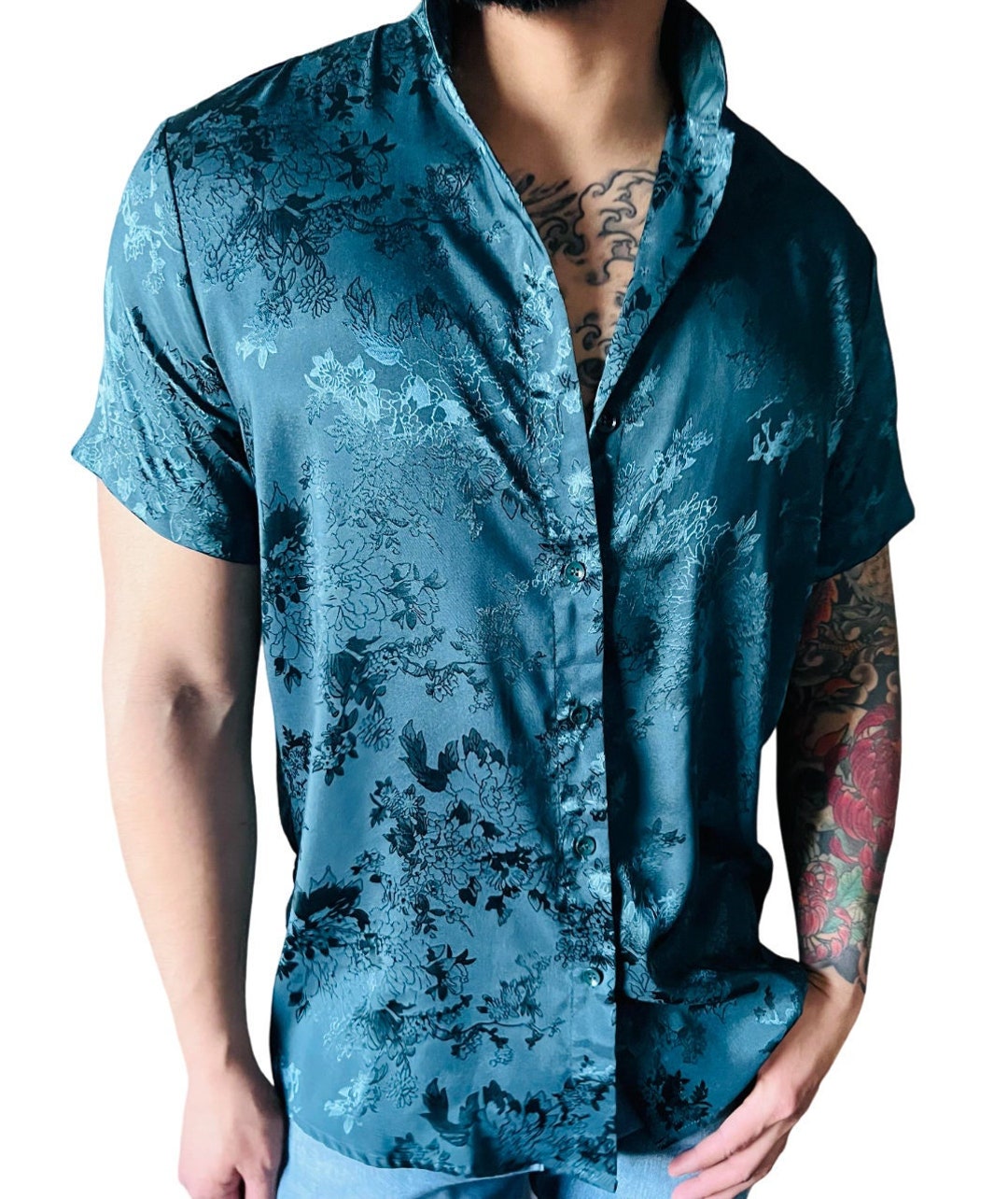 Satin Floral Print Button up Shirt - Etsy