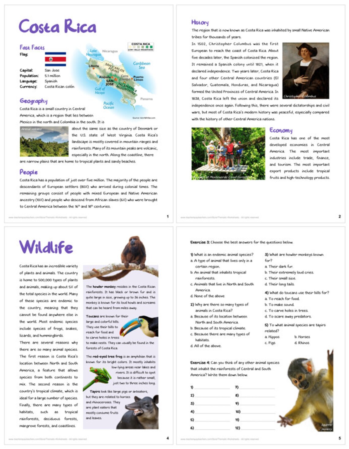 Costa Rica (fun Stuff for Elementary Grades) - Etsy