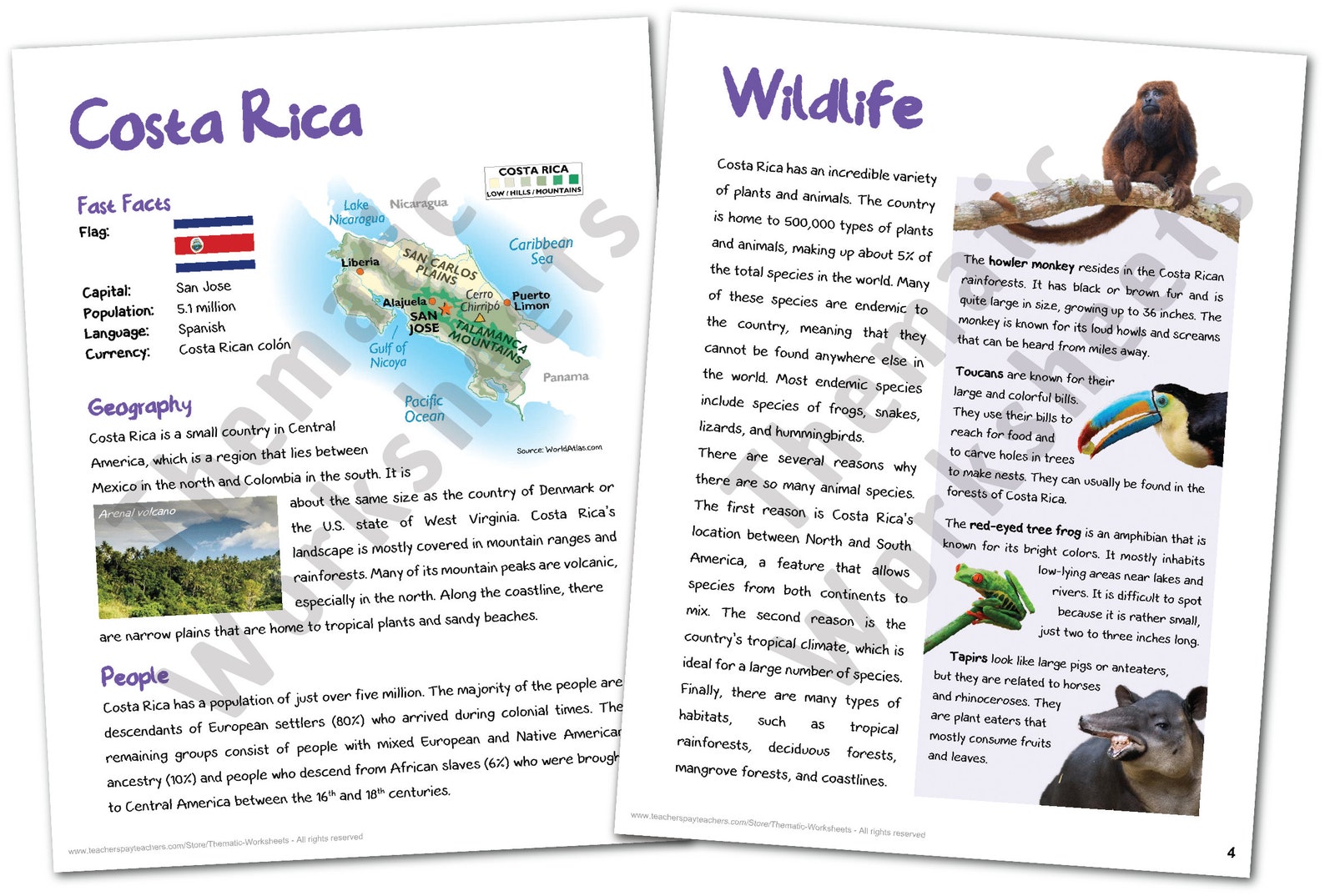 Costa Rica (fun Stuff for Elementary Grades) - Etsy