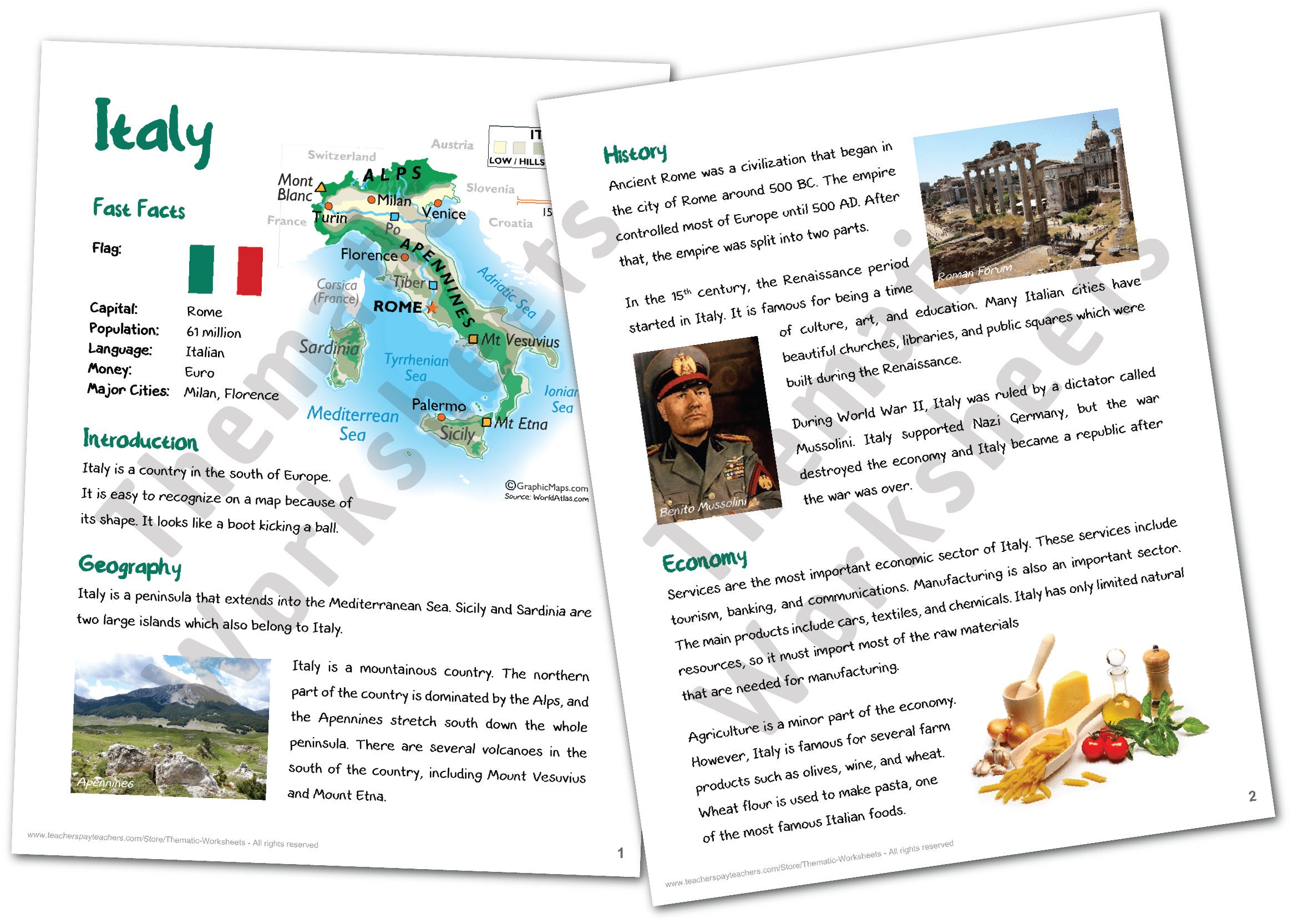 Italy (fun Stuff for Elementary Grades) - Etsy