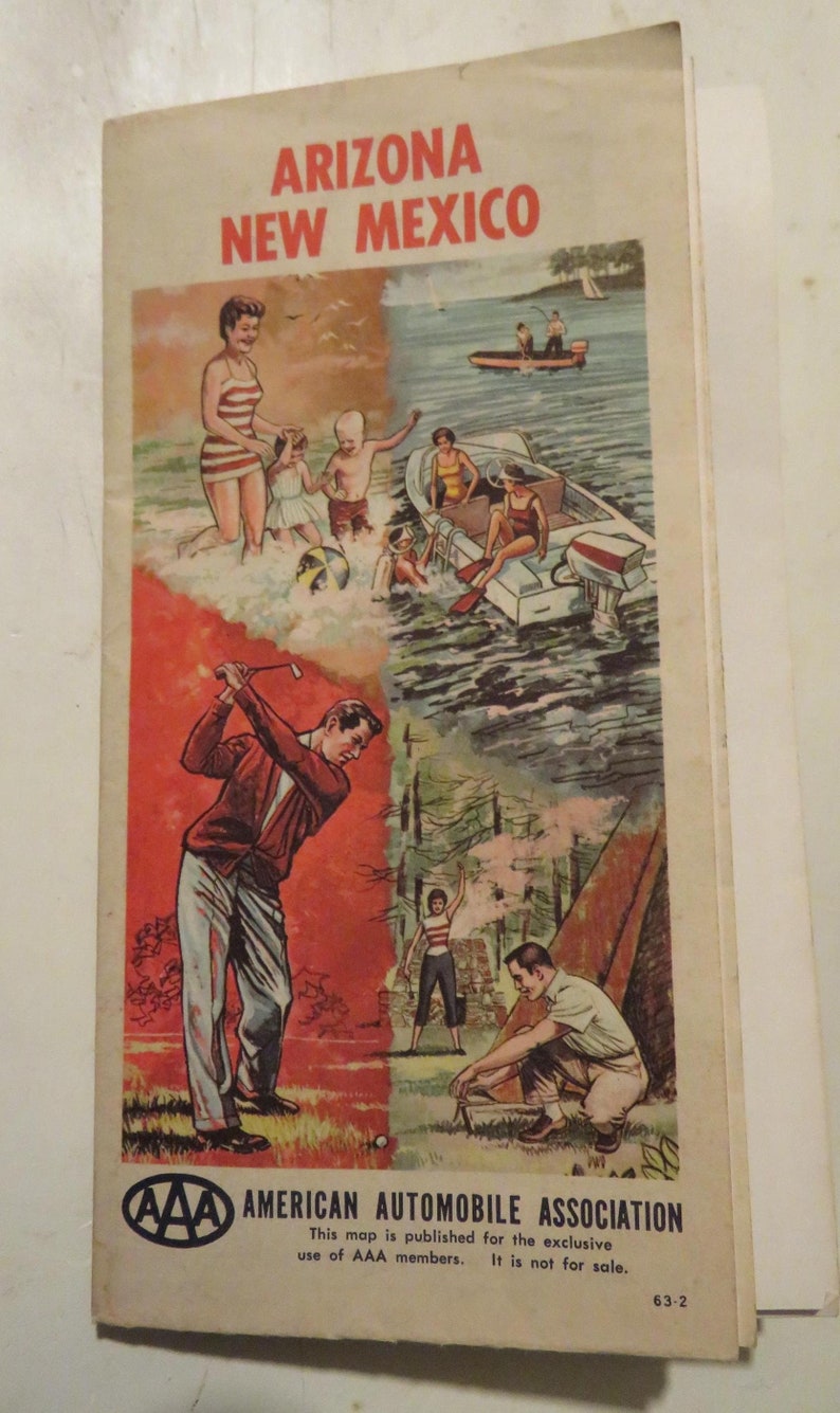 1963 Arizona New Mexico Highway Road Map by AAA American Automobile ...