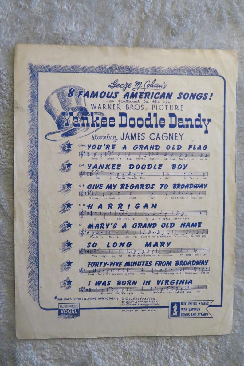 Vintage Sheet Music: WWII 1942 James Cagney Yankee Doodle Dandy - Etsy