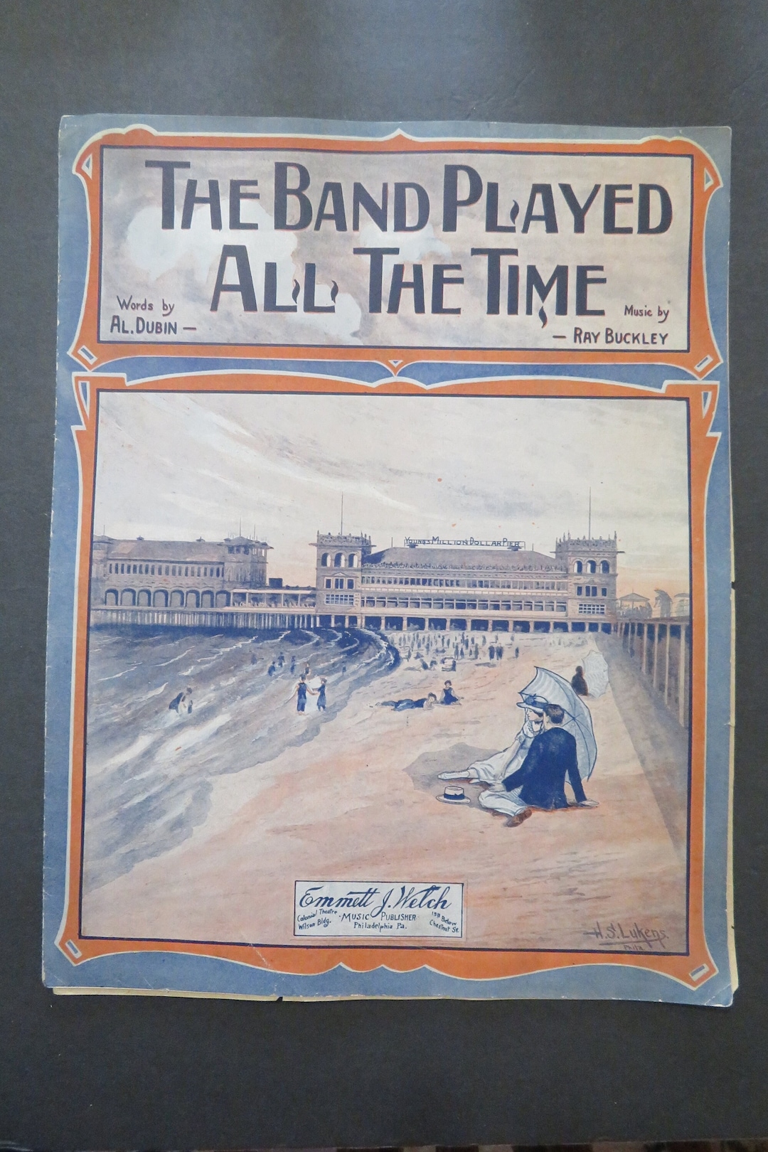 Antique Sheet Music 1914 Rare First Edition "the Band Plays All the ...