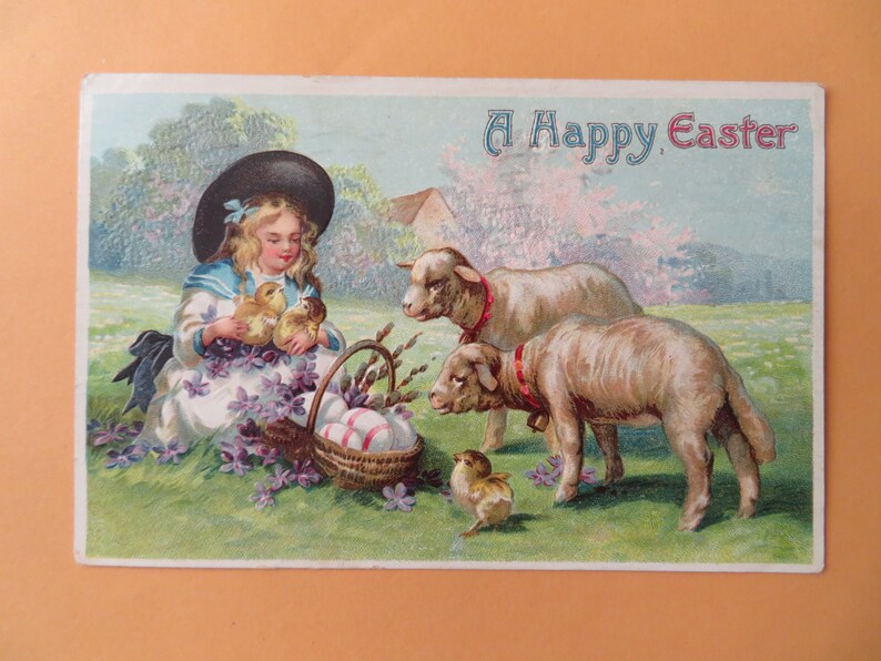 Easter Postcard Antique 1900's germany Girl Child With Basket of Eggs ...