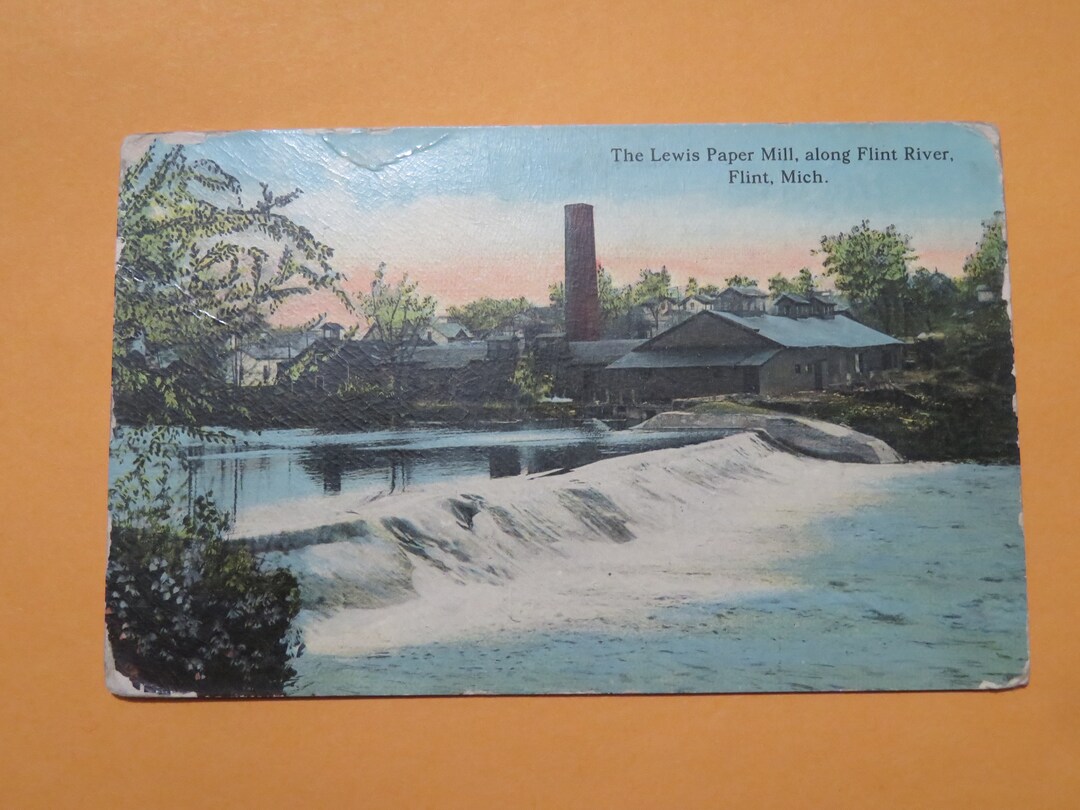Postcard (1910) Flint Michigan the Lewis Paper Mill Along Flint River ...
