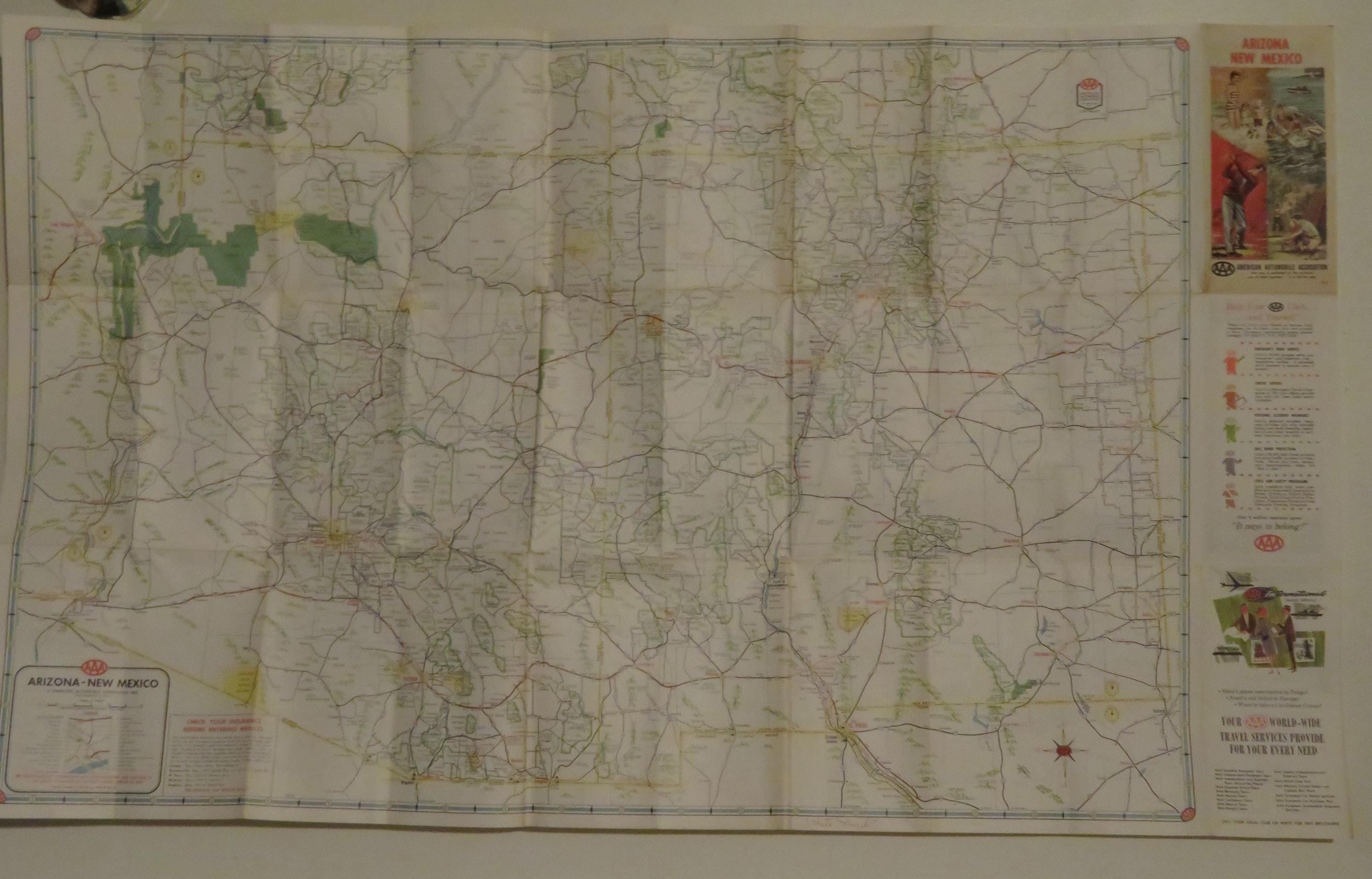 1963 Arizona New Mexico Highway Road Map by AAA American Automobile ...