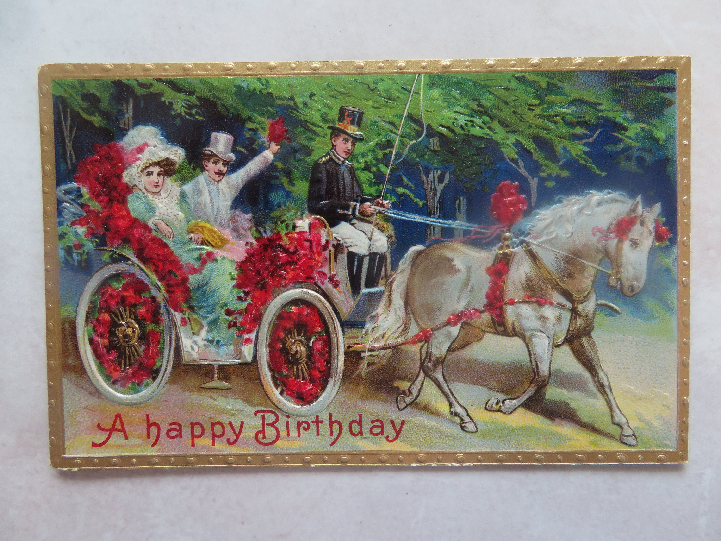 Antique Victorian Happy Birthday Postcard Embossed Flowers on - Etsy