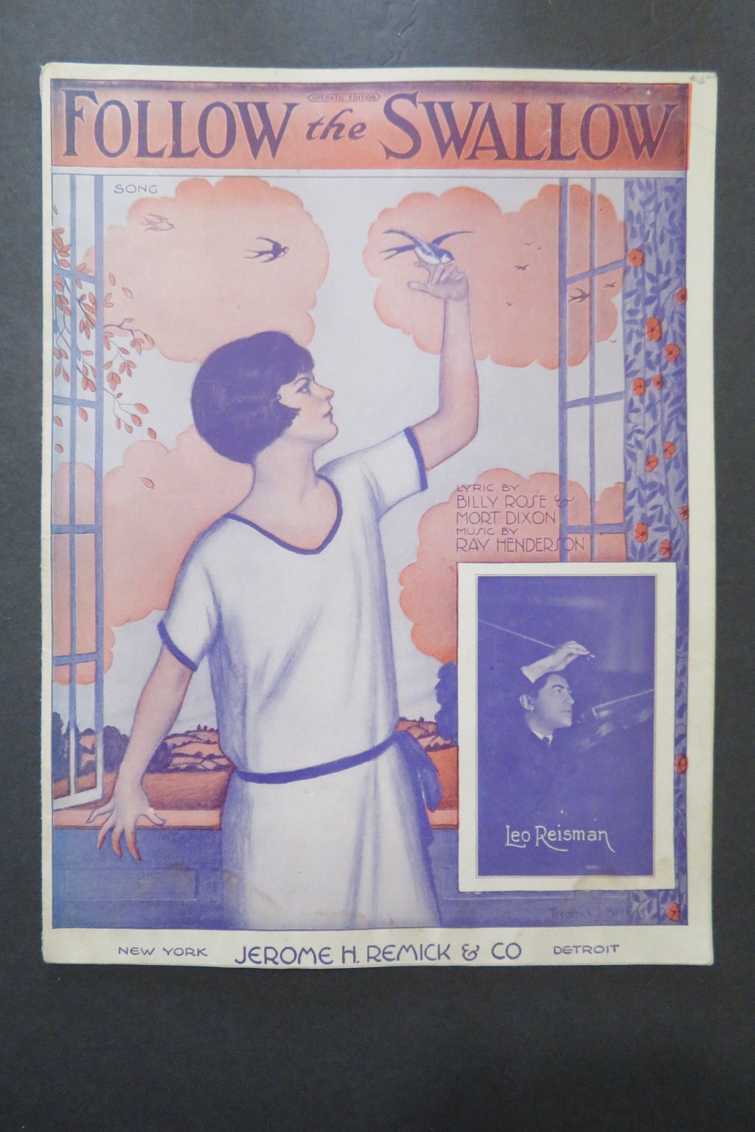 Antique Sheet Music 1924 Follow the Swallow W/ Art Deco Woman With Bird on Cover / Also, Cover ...