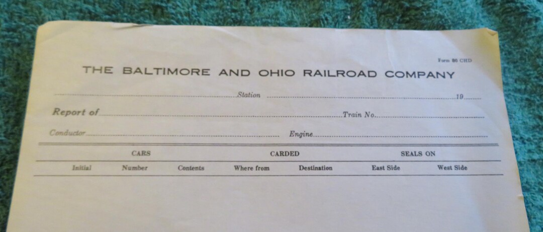Baltimore and Ohio Railroad Conducter Report Form (1940s) Letterhead ...