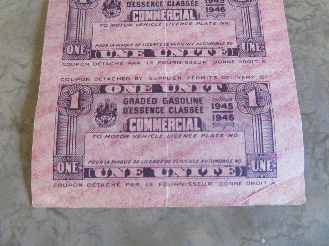 4 One Unit Gasoline Ration Tickets 1945-1946 / Commercial Graded Gas ...