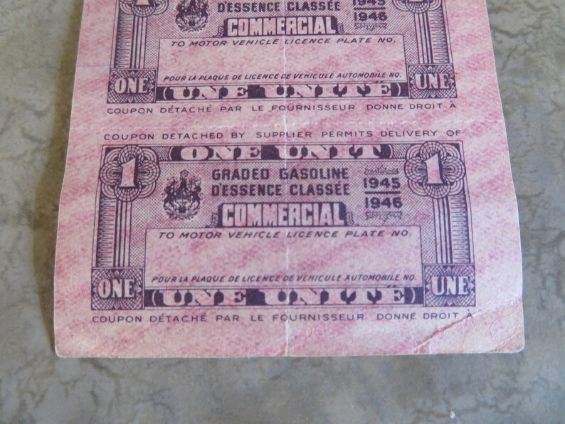 4 One Unit Gasoline Ration Tickets 1945-1946 / Commercial Graded Gas ...