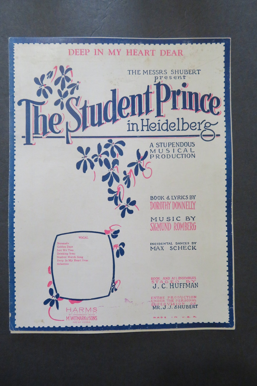 Antique Sheet Music 1925 the Student Prince in Heidelberg "deep in My ...