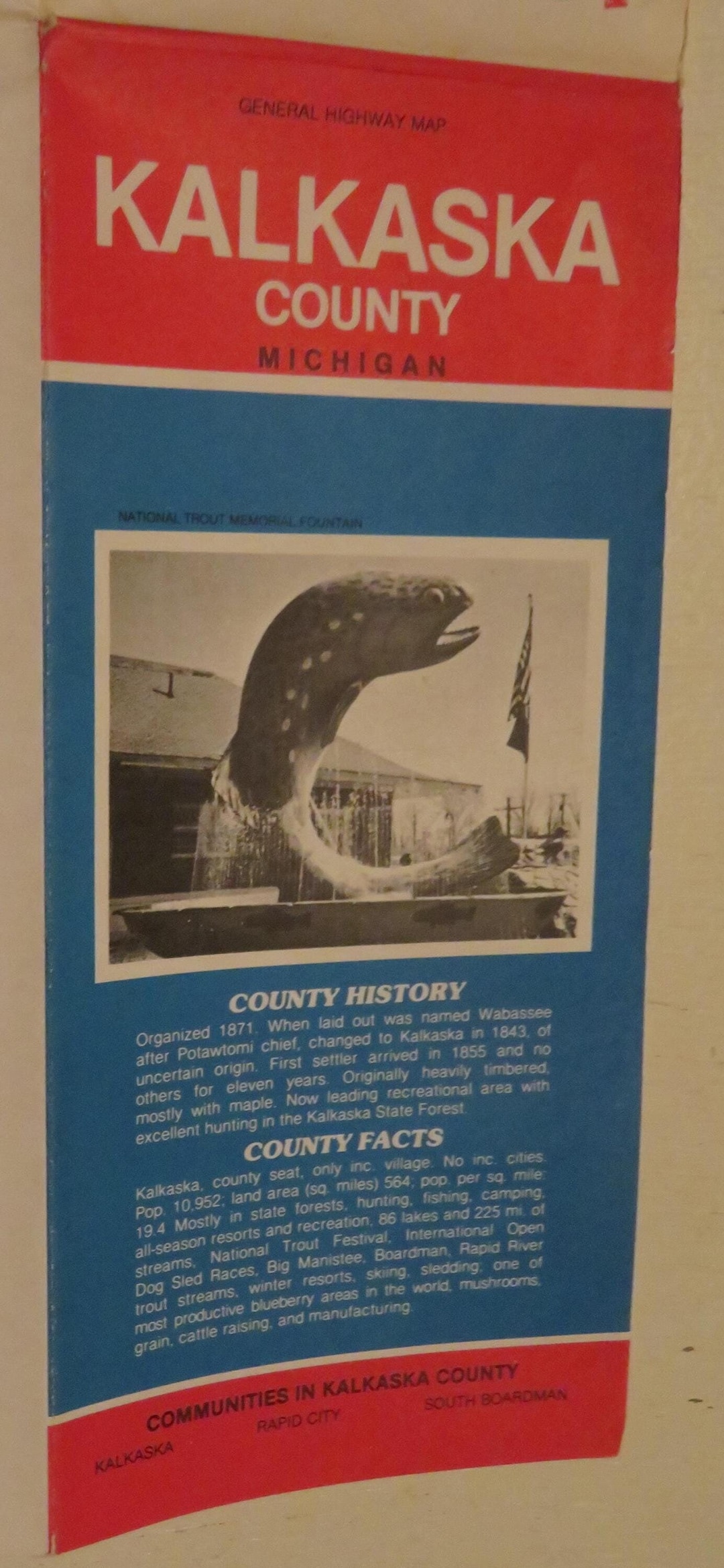 1987 Kalkaska County Michigan Highway Road Map by County Road ...