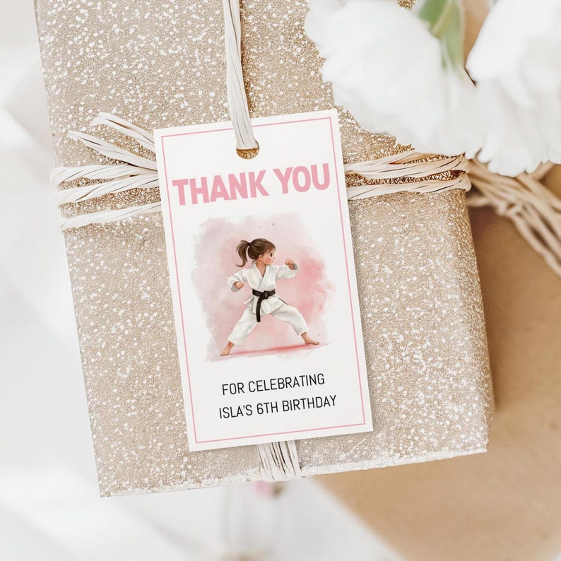 Karate Thank You Favor Tag Printable, Pink Ninja Thank You Favors ...