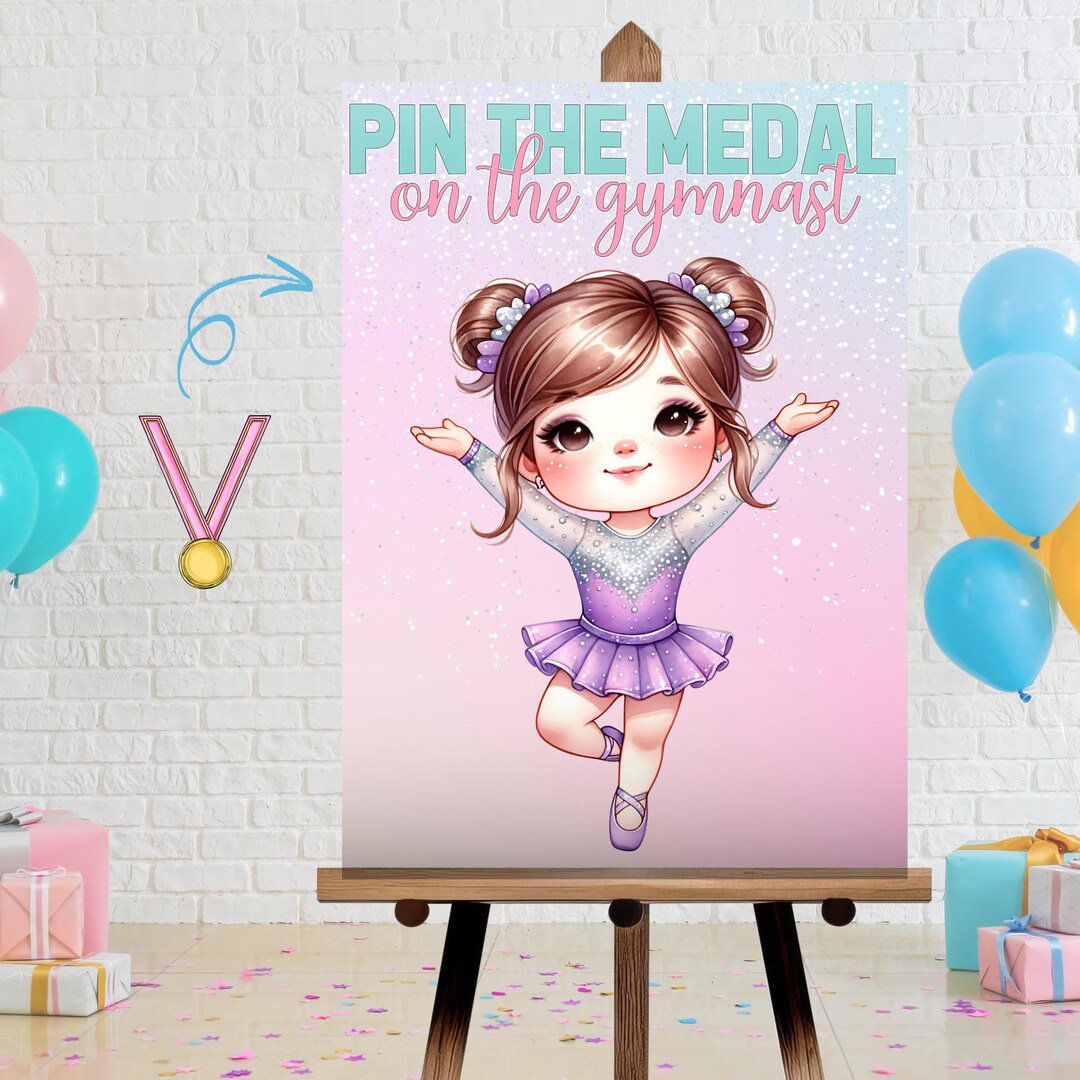 Gymnastics Party Game Printable, Pin the Tail Party Game, Pin the Medal ...