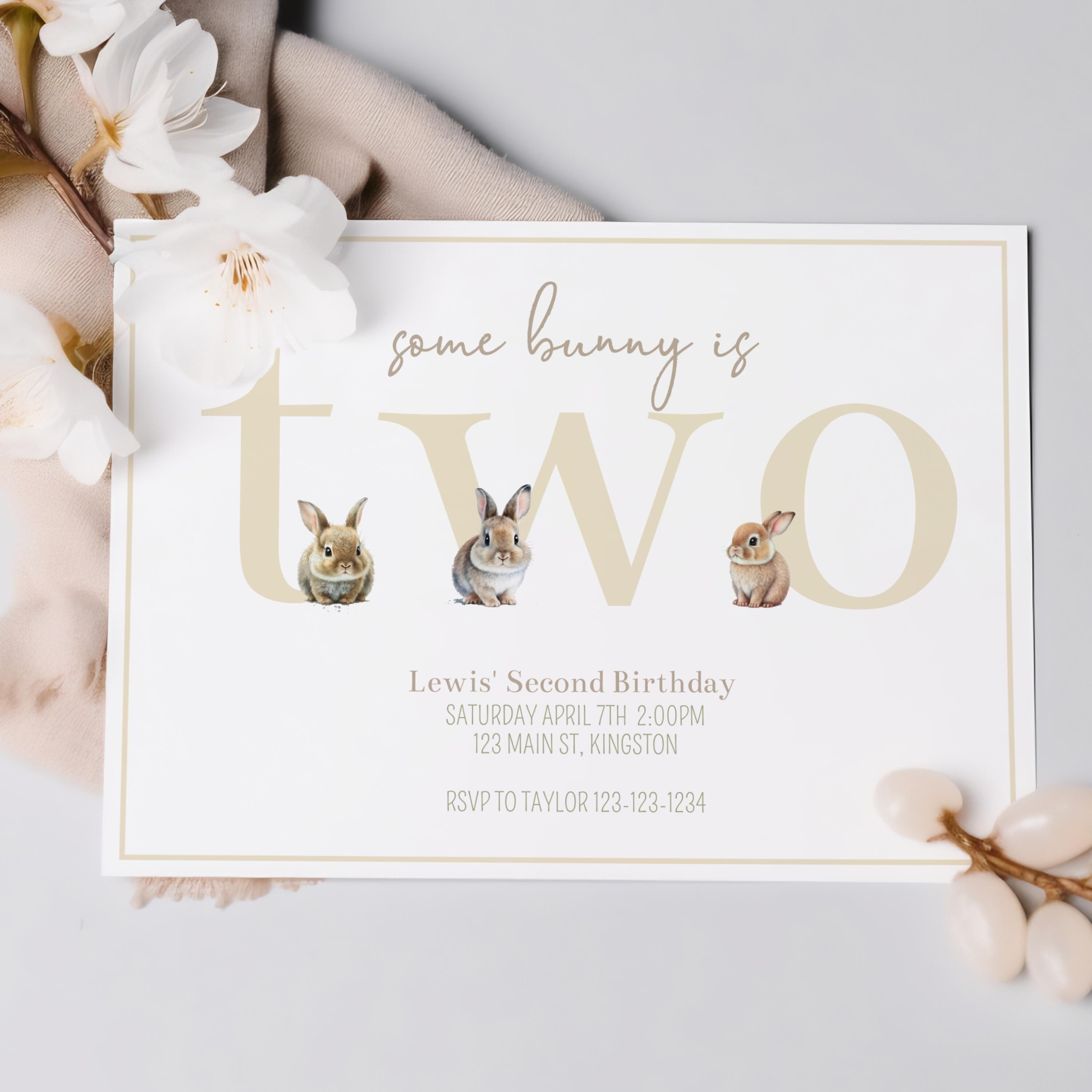 Some Bunny is Turning Two Invitation, Editable Bunny Party Invite ...