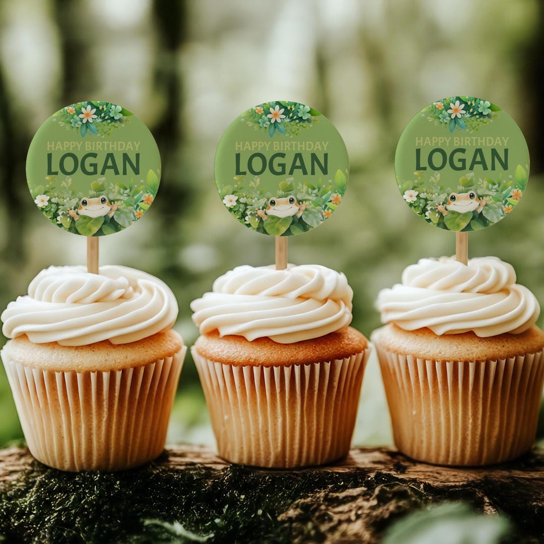 Frogs Cupcake Toppers, Editable Frog Birthday Decor, Hop on Over Theme ...