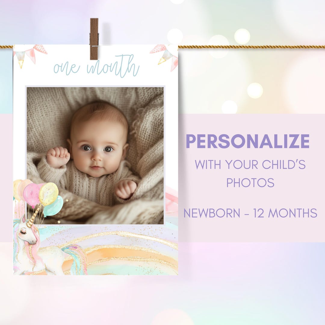 Unicorn Monthly Photo Banner, Unicorn Theme Milestone Sign, Rainbow ...