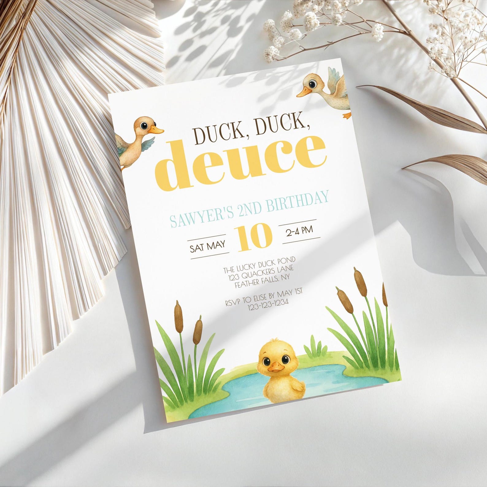 Duck Duck Deuce Birthday Invitations, Duck Theme Printable Invitation ...