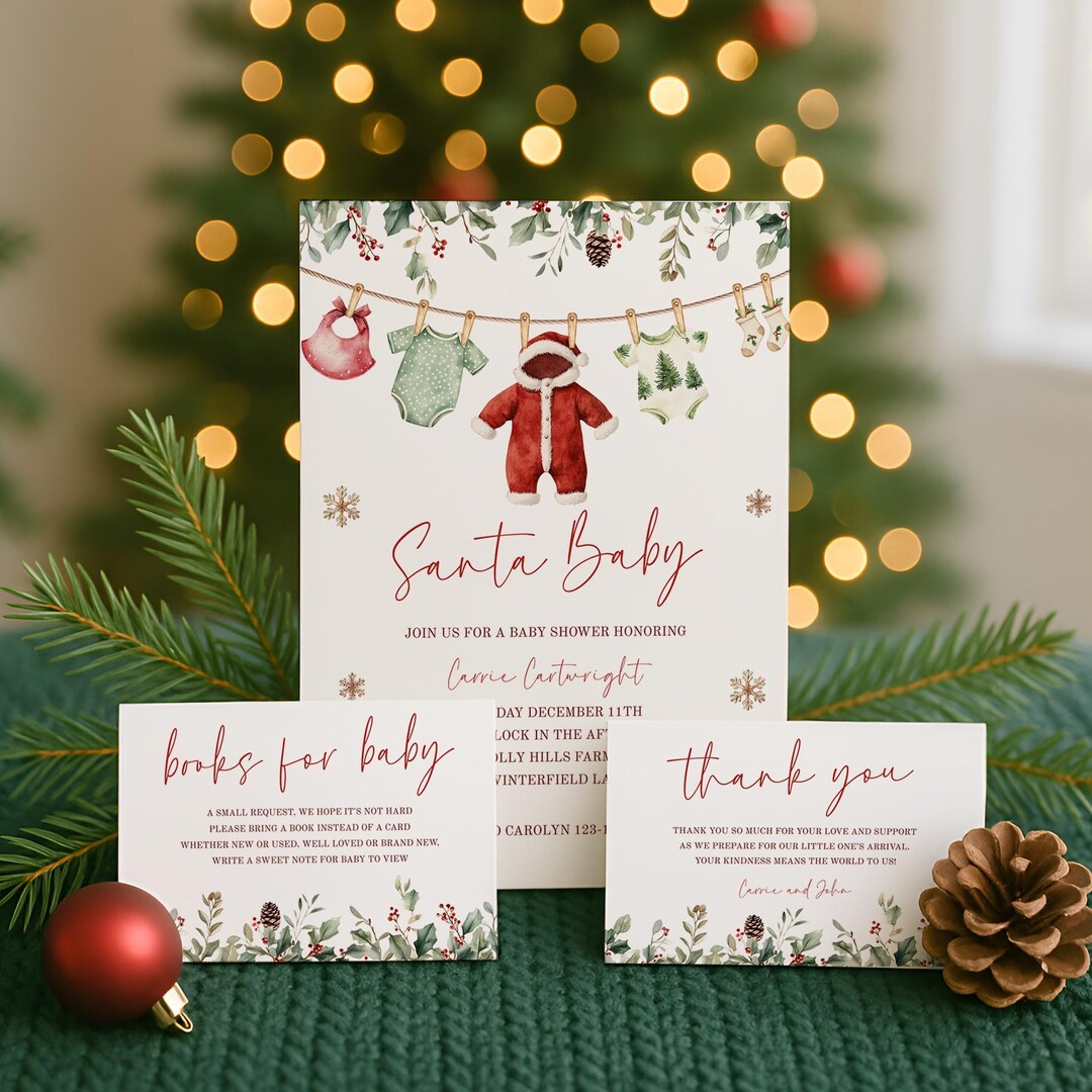 Santa Baby Shower Invitation Bundle, Christmas Holiday Invitation Suite ...