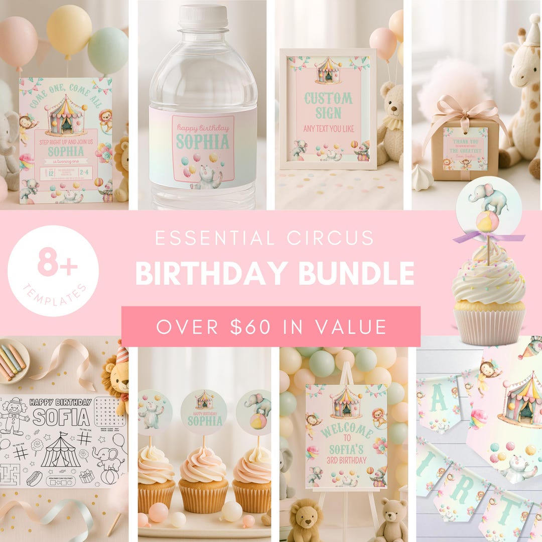 Pastel Circus Party Bundle: Printable Birthday Decor (digital Download ...