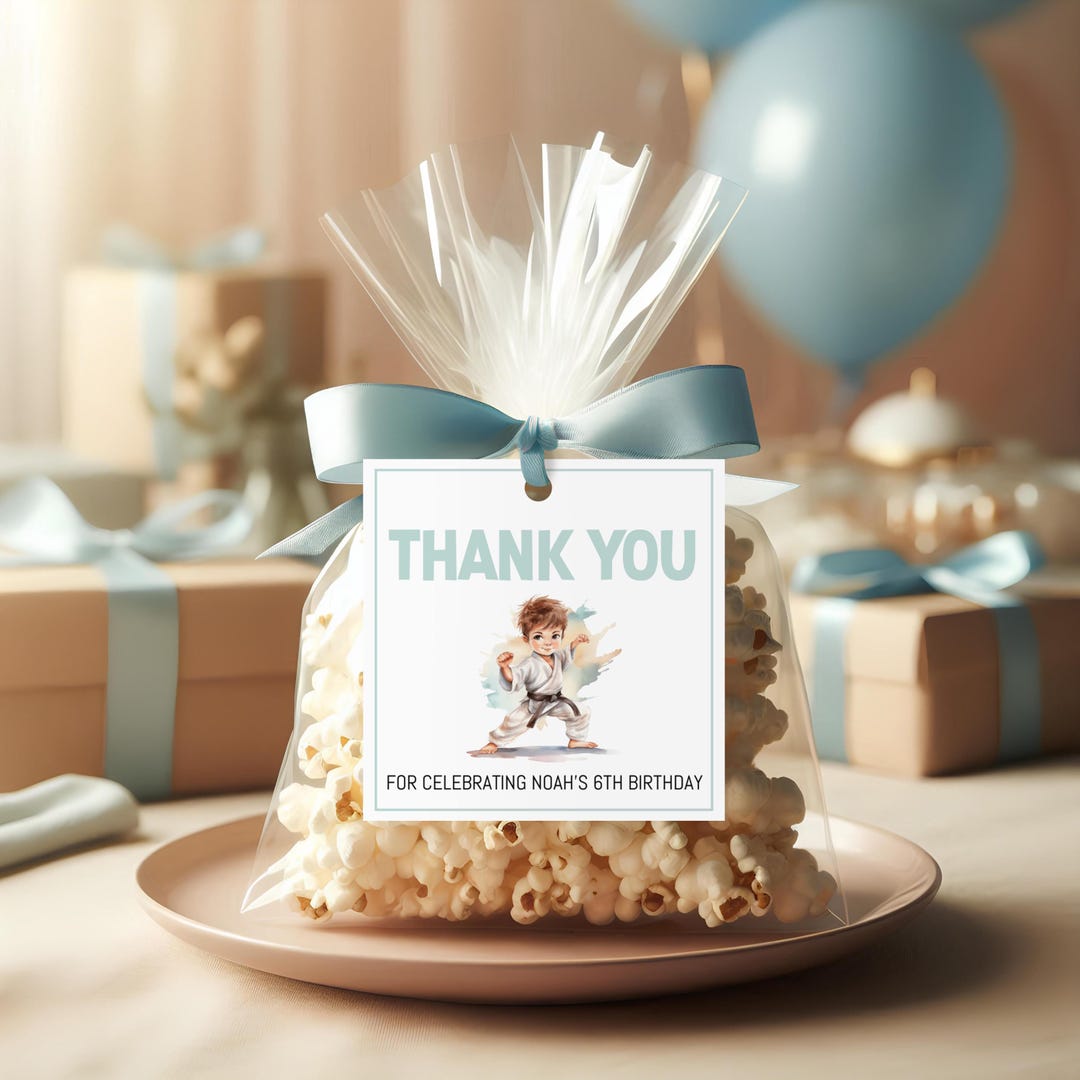 Karate Thank You Tag, Karate Thank You Cards, Boys Ninja Party Favor ...