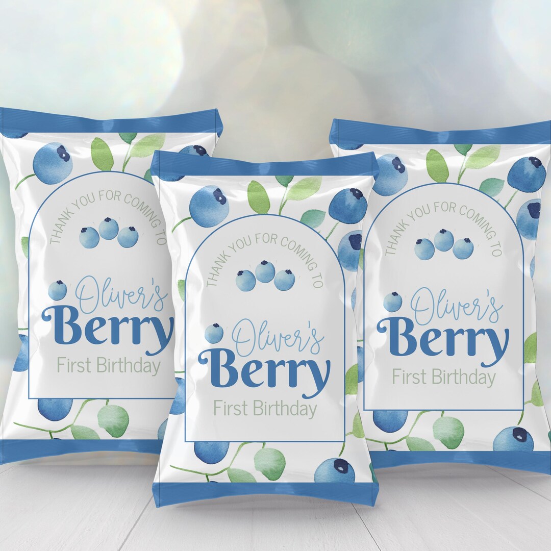 Berry First Birthday Chip Bag, Editable Blueberry Party Favors, Berry ...