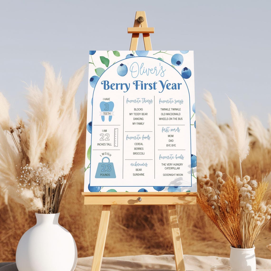 Berry First Birthday Milestone Sign, Editable Blueberry 1st Birthday ...
