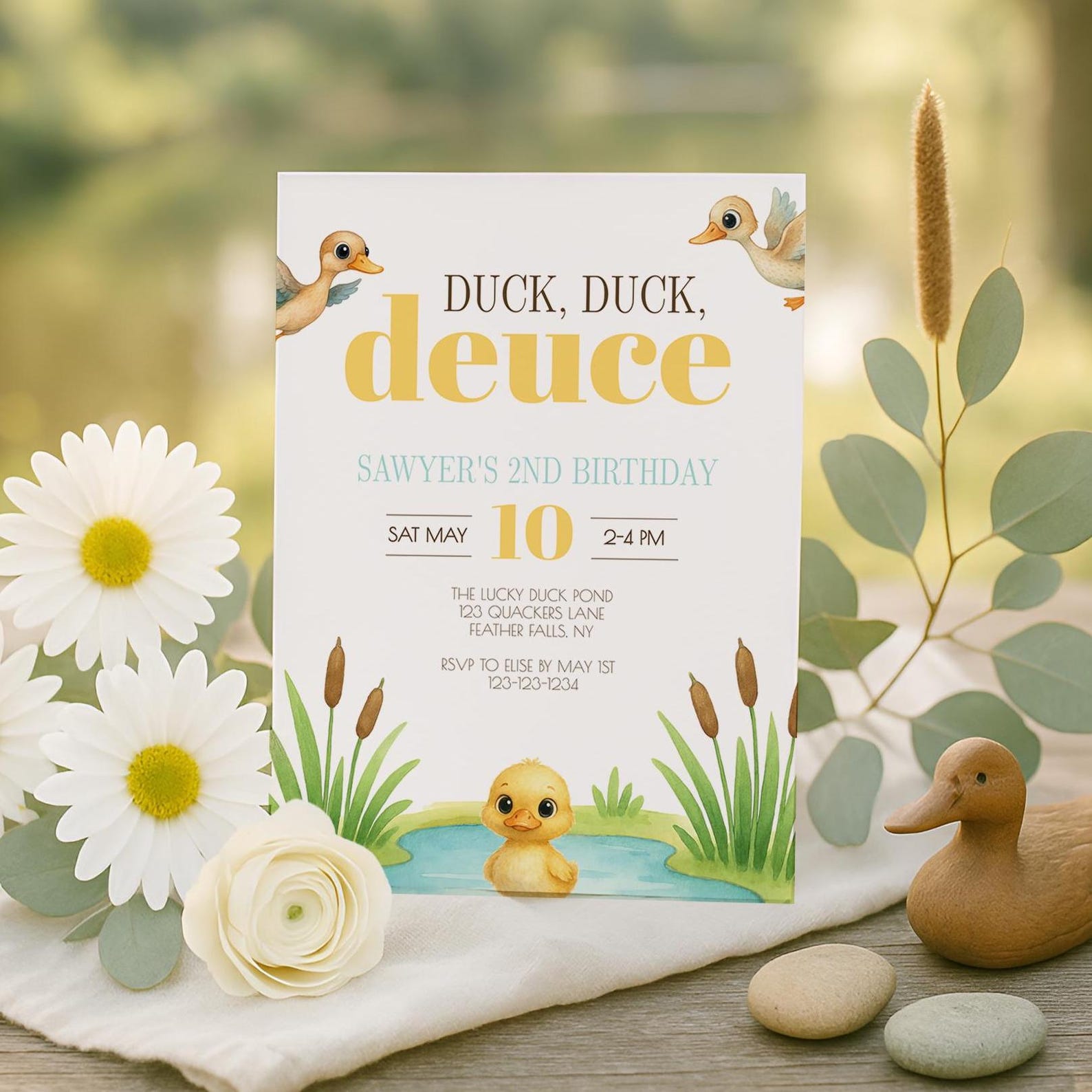 Duck Duck Deuce Birthday Invitations, Duck Theme Printable Invitation ...