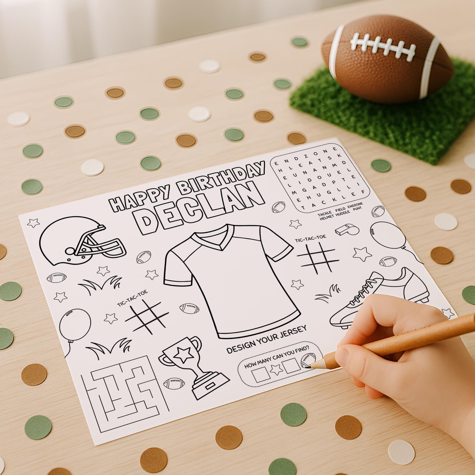 Football Birthday Coloring Page Printable, Kids Football Activity ...