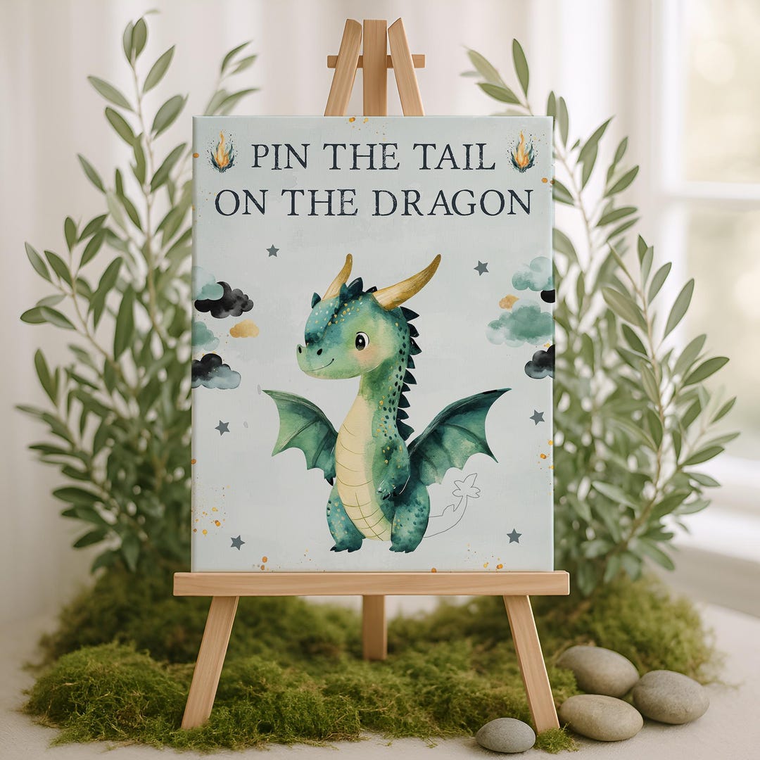 Pin the Tail on the Dragon Game, Dragon Party Game Printable, Dragon ...