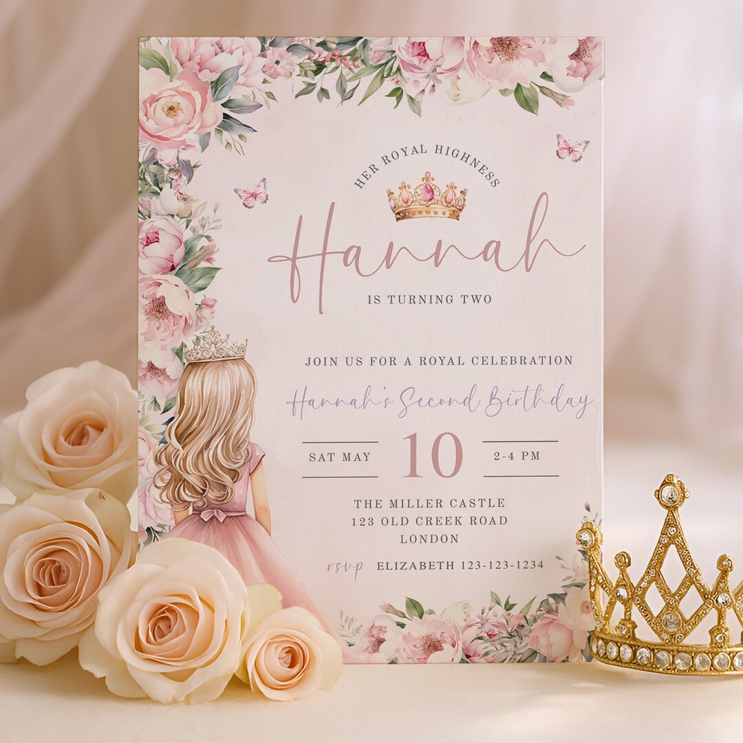 Princess Second Birthday Invite, Girls 2nd Birthday Royal Celebration ...