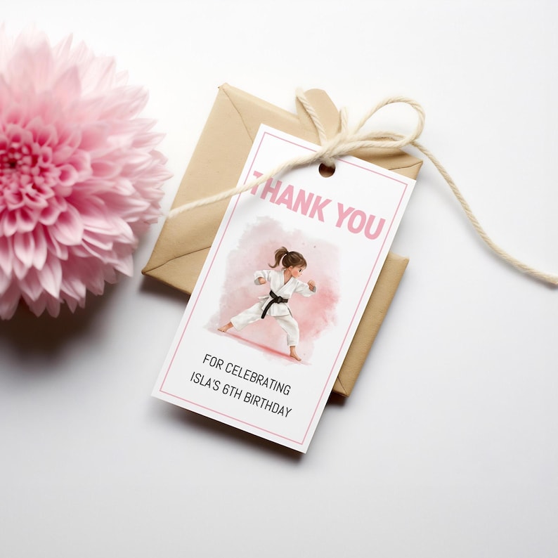 Karate Thank You Favor Tag Printable, Pink Ninja Thank You Favors ...