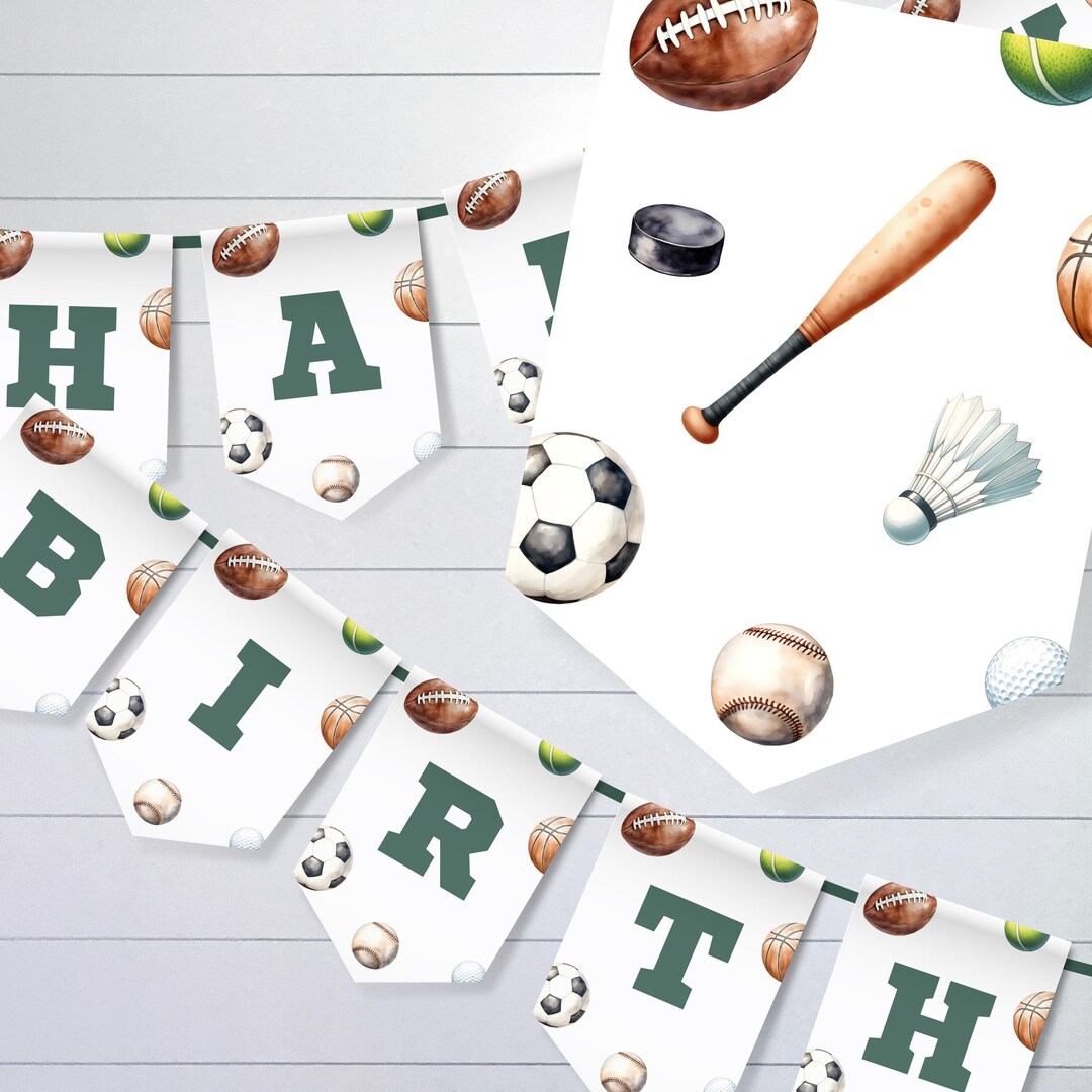 Happy Birthday Banner Sports, Sports Theme Birthday Banner, Sports ...