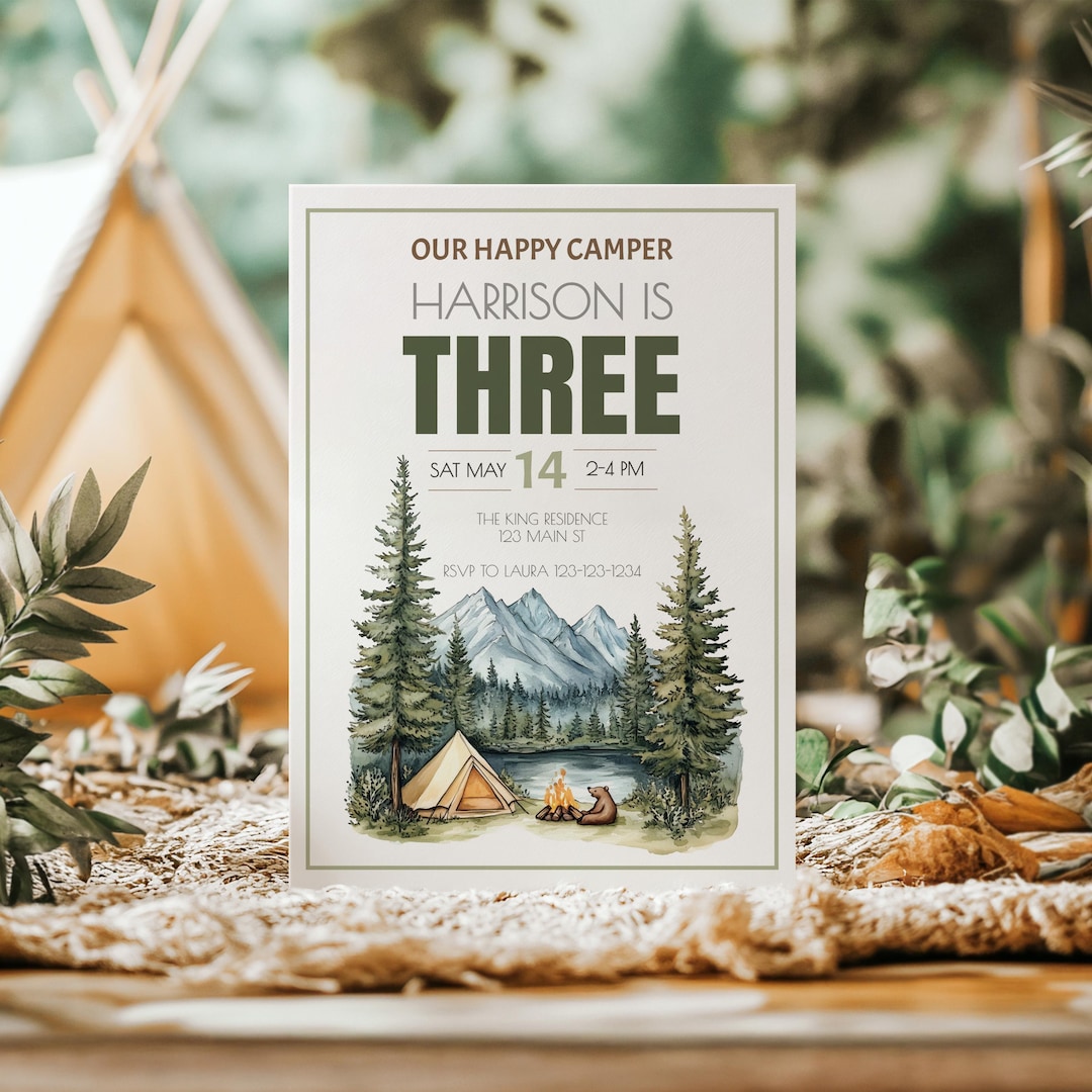 Camp Themed Birthday Invite, Editable 3rd Birthday Party Invitation ...