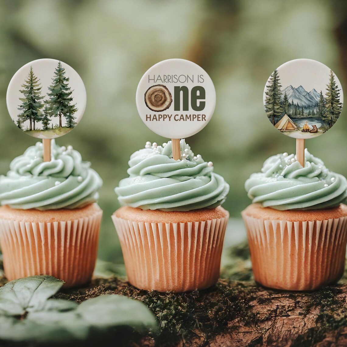 Happy Camper Cupcake Toppers, Camping Birthday Party Decor, Camp Party ...