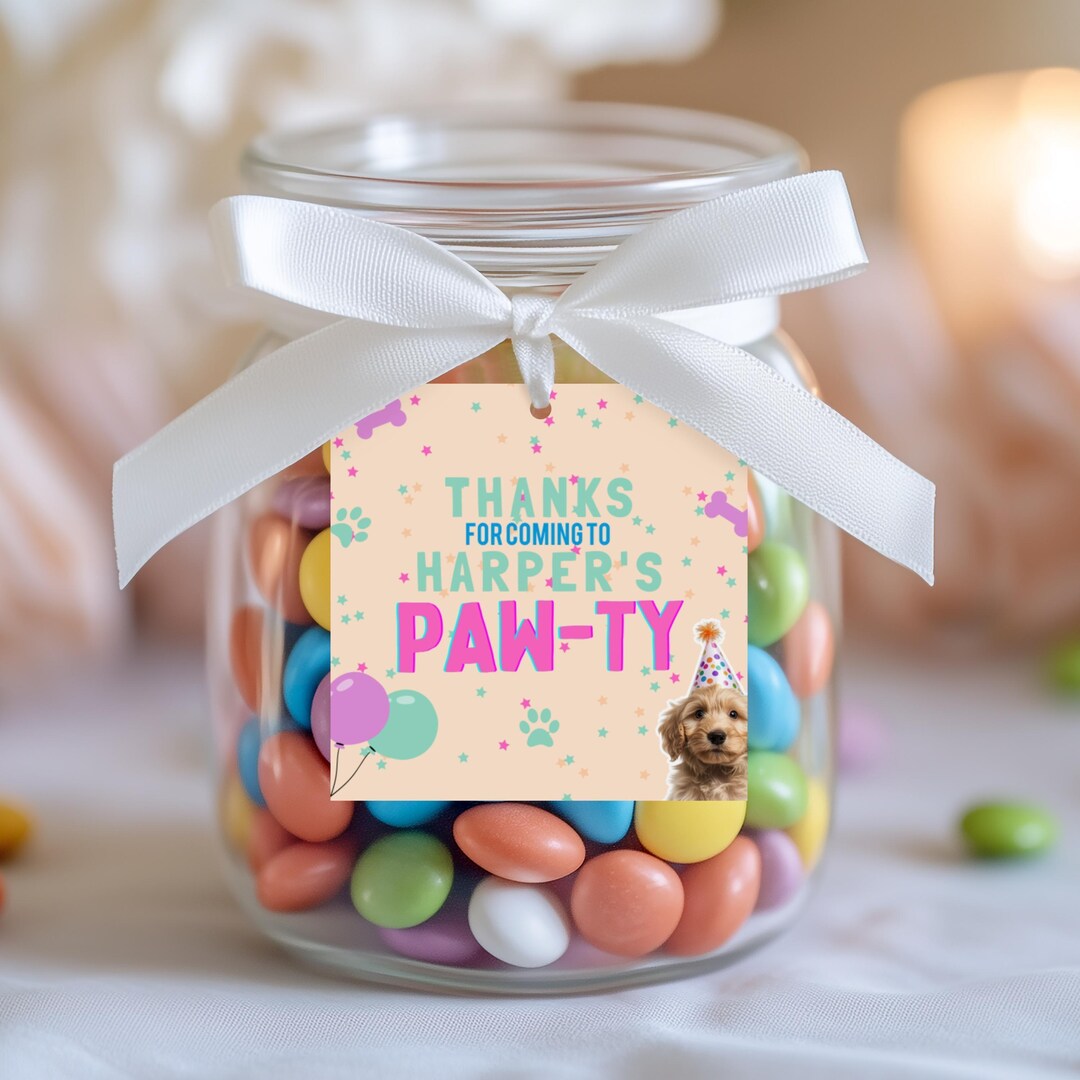 Editable Dog Birthday Party Favor Tag, Puppy Thank You Tags, Dog Theme ...