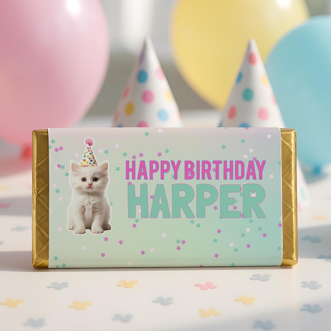 Kitten Chocolate Bar Wrapper, Cat Theme Party Favor, Editable Candy ...