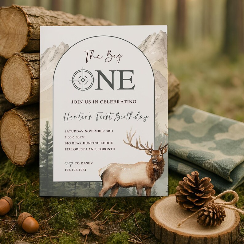 The Big One Hunting Birthday Invitation, Hunting Invitation Instant ...