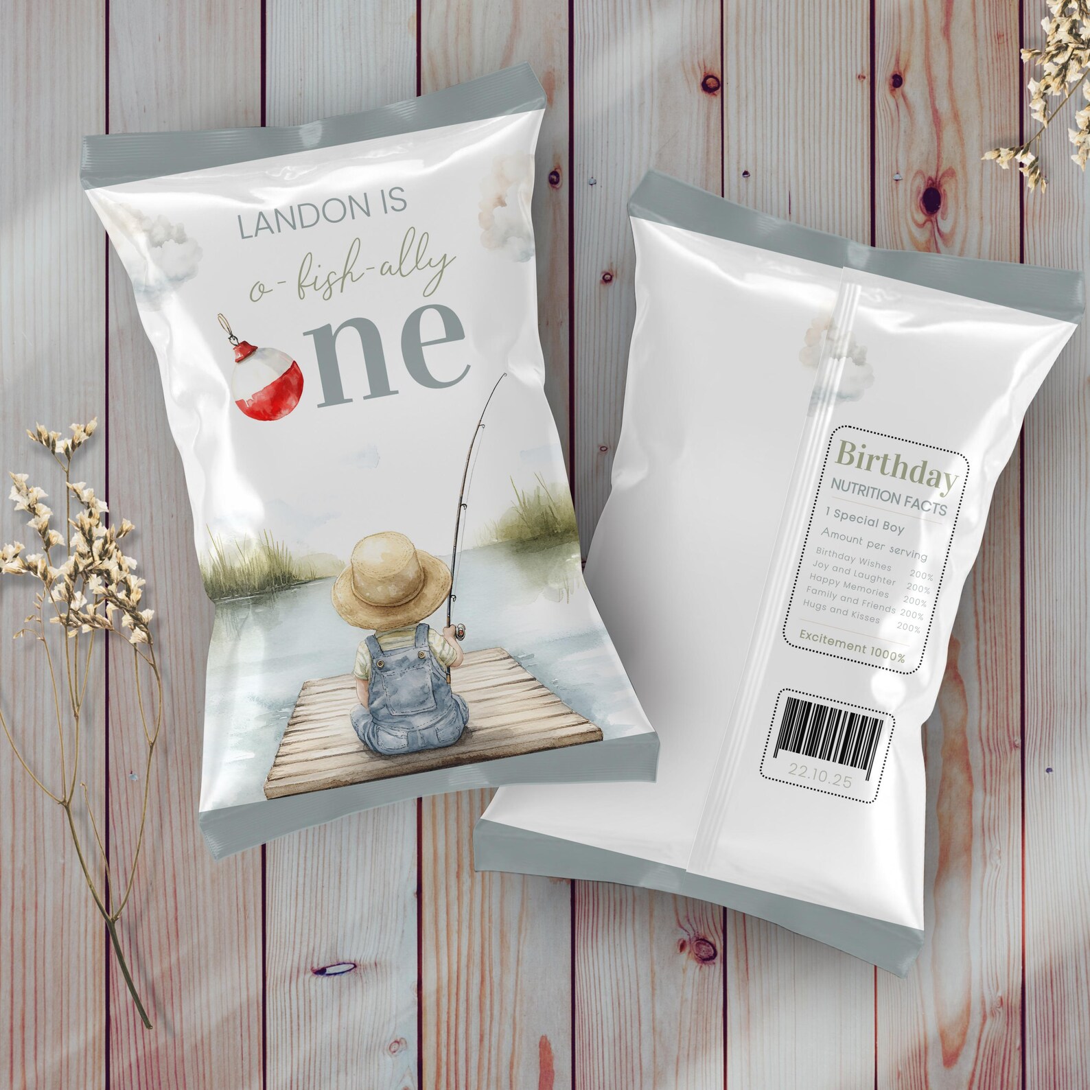 Ofishally One Party Favors, Fishing Chip Bag, Editable Boys Fish Theme ...