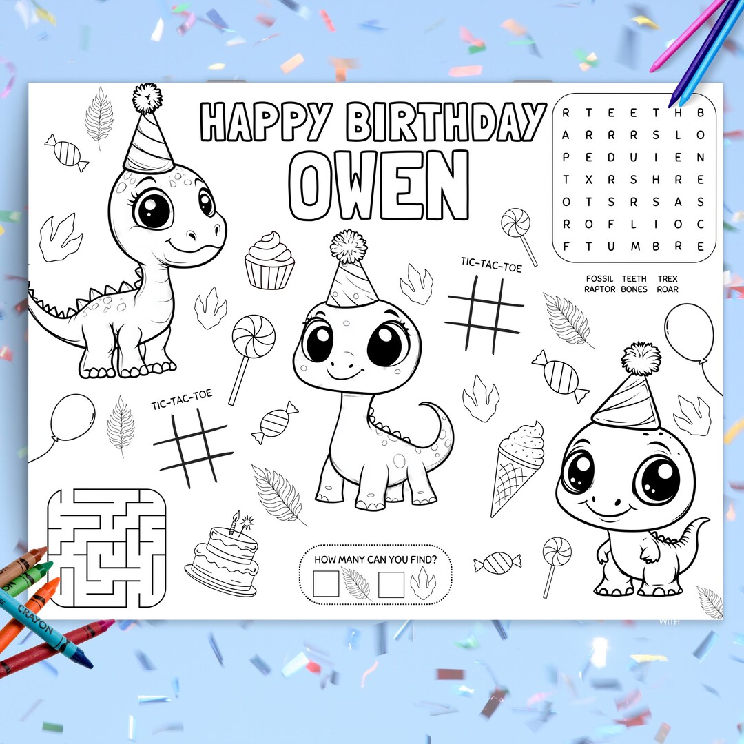 Dinosaur Party Placemat, Dinosaur Birthday Coloring Sheet, Trex ...