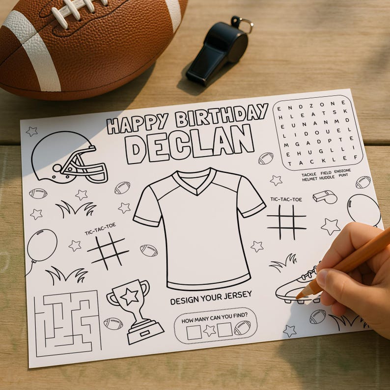 Football Birthday Coloring Page Printable, Kids Football Activity ...