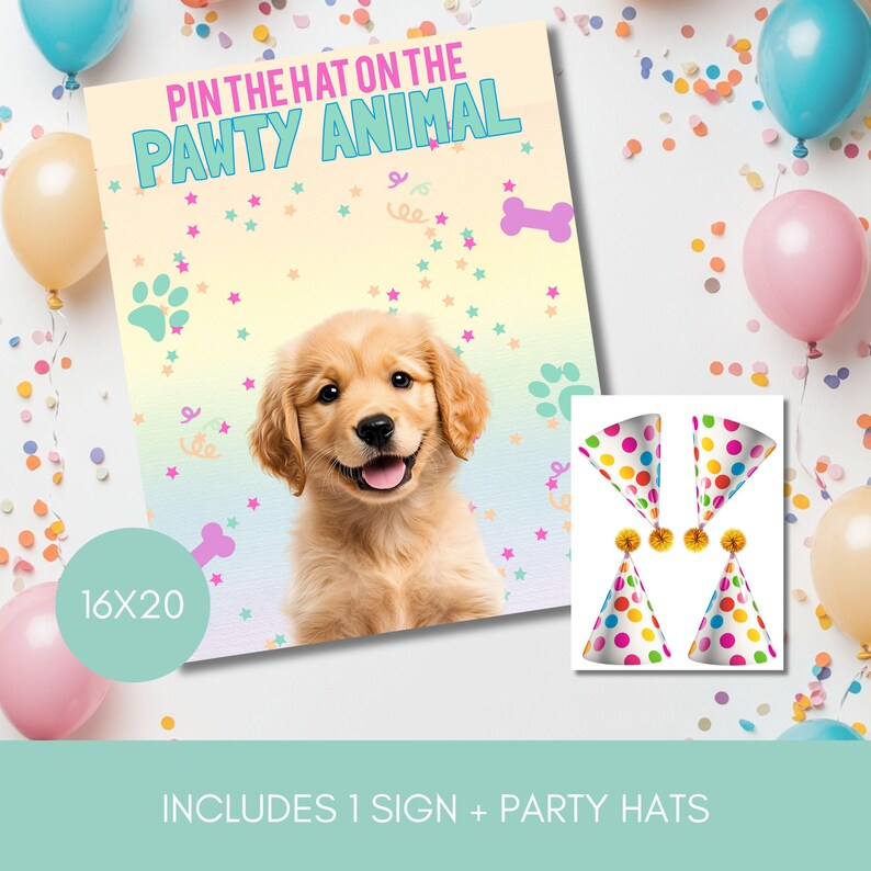 Dog Themed Party Games, Pin the Tail Party Game, Pin the Party Hat on ...