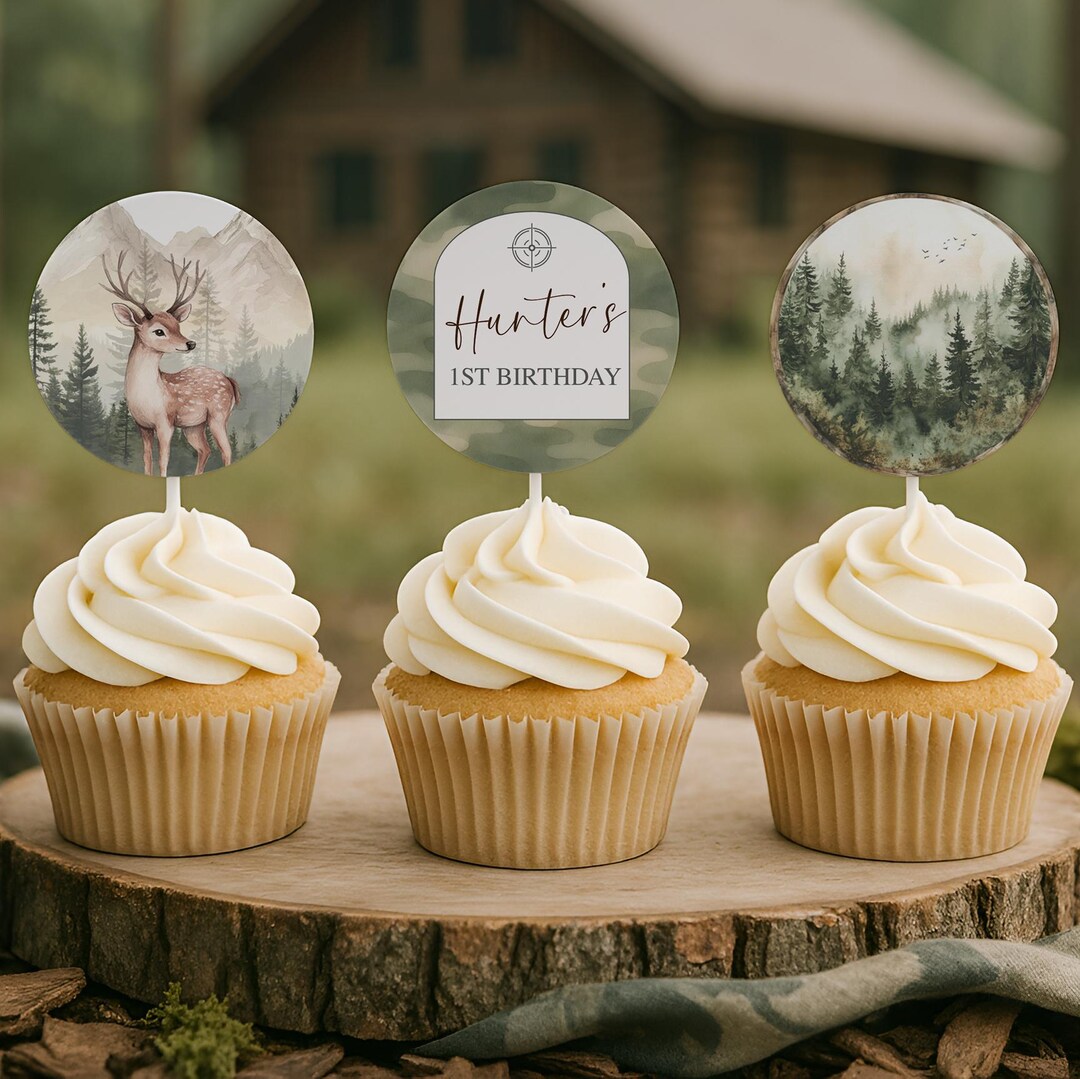 The Big One Birthday Cupcake Toppers, Hunting First Birthday ...