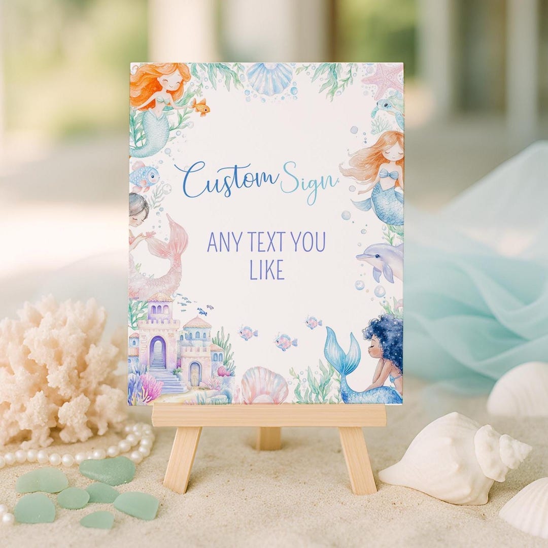 Mermaid Theme Birthday Sign Template, Under the Sea Party Decoration ...